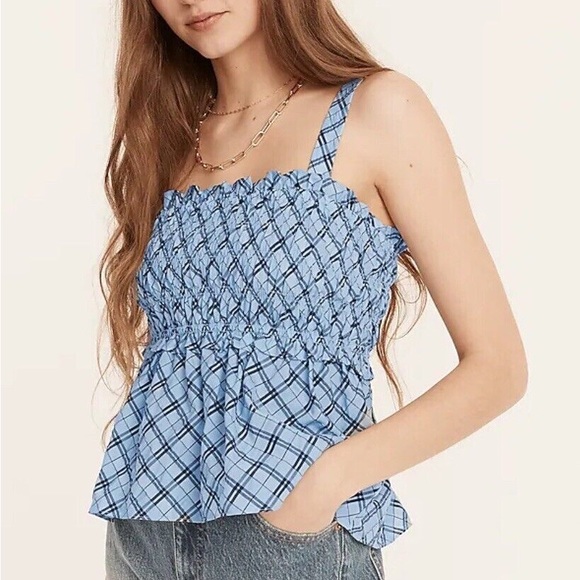 J. Crew | Tops | J Crew Blue Plaid Smocked Tank Top | Poshmark